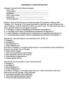 PROFESSIONAL COMPETENCIES FORM - College of Education